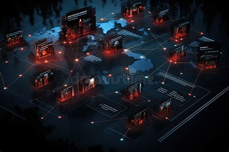 Screen With Network Topology And Threats Cyber Security Data Protection