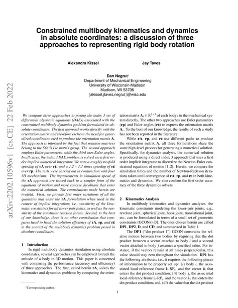 Constrained Multibody Kinematics And Dynamics In Absolute Coordinates