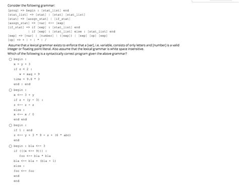 Solved Consider The Following Grammar Prog Begin