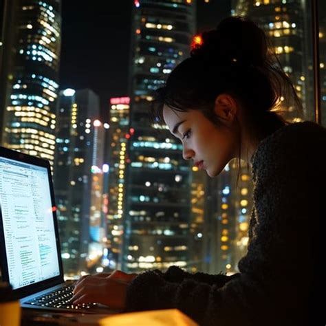 free nighttime coding session image download at stockcake