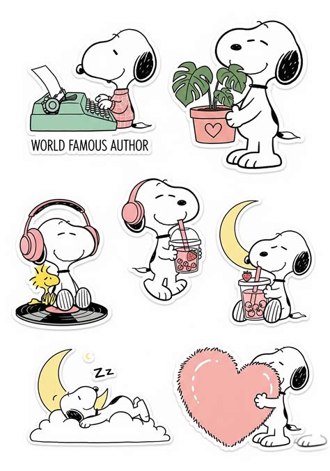 Adorable Snoopy Aesthetic Stickers And Wallpaper Cozy Core Digital Art