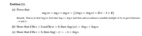 solved problem 2 1 a prove that arg zw arg z arg w