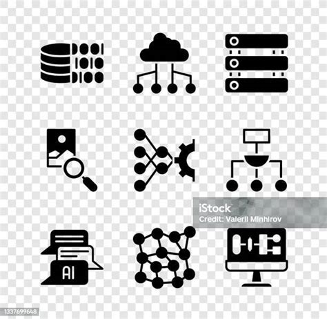 바이너리 코드 네트워크 클라우드 연결 서버 데이터 챗 봇 신경망 알고리즘 사진 보정 및 아이콘을 설정합니다 벡터 개념에 대한 스톡 벡터 아트 및 기타 이미지 Istock