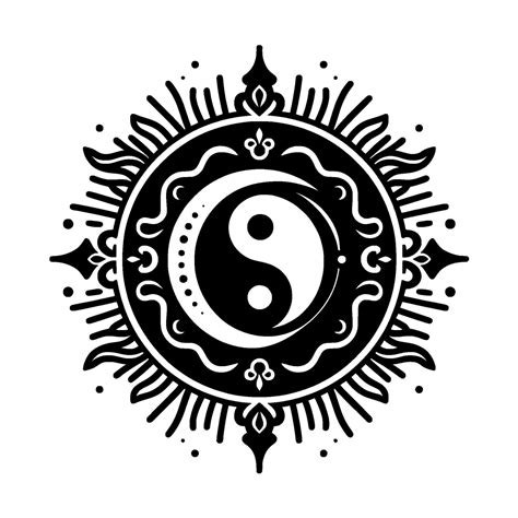 Intricate Black And White Yin Yang Symbol Surrounded By Ornate Sunlike
