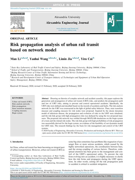 Pdf Risk Propagation Analysis Of Urban Rail Transit Based On Network Model
