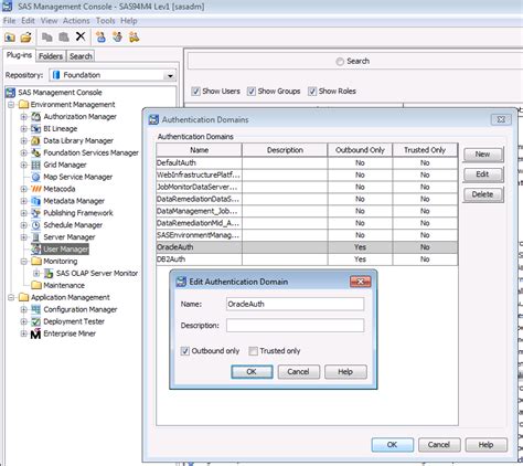 setting up oracle accounts in user manager for database connections