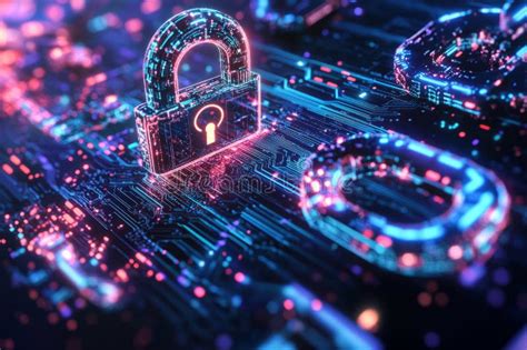 A Mesmerizing Visualization Of Futuristic Data Encryption Featuring Glowing Cybernetic Lock