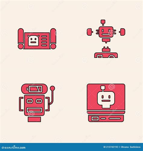 Set Robot Blueprint Disassembled Robot And Low Battery Charge Icon