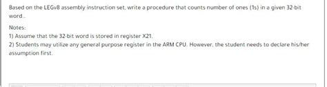 Solved Based On The Legv8 Assembly Instruction Set Write A