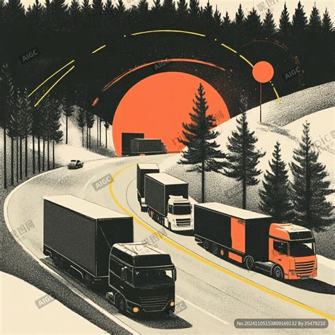 Ai创作图道路物流 货车插画 路况插图 交通运输物流 山区公路货车 物流插画 长途物流 长途运输 物流原创设计 卡车主视 交通运输物流快递 物流封面素材 长途货运 交通运输货物运输 卡车插画