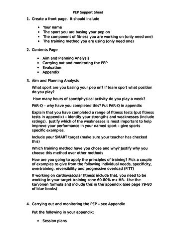 Edexcel Gcse Pe Pep Support Sheet Teaching Resources