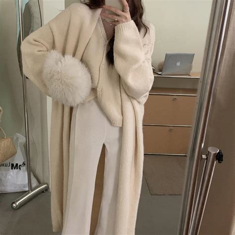 시크데이 라버 숄 울 니트 루즈핏 롱 니트 가디건 가을 겨울 도톰한 맥시 오버핏 가디건