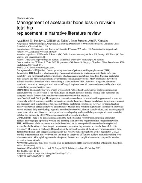 Pdf Management Of Acetabular Bone Loss In Revision Total Hip