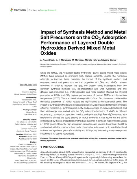 Pdf Impact Of Synthesis Method And Metal Salt Precursors On The Co2 Adsorption Performance Of