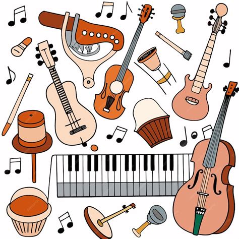 Premium Vector Colorful Cartoon Musical Instruments Notes And Drums