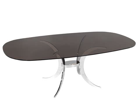 Vintage Modern Dining Table With Sculpted Metal Base Table And Smoked