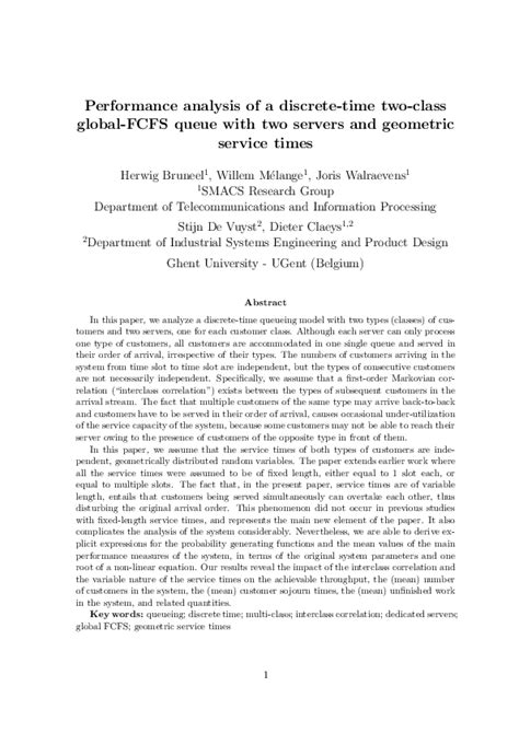 Pdf Performance Analysis Of A Discrete Time Two Class Global Fcfs