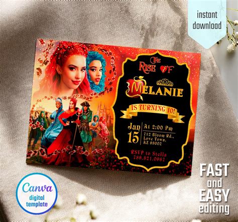Descendants Rise Of Red Invitation Printable Editable Birthday Invite
