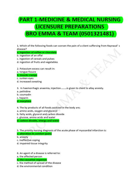 Medicine And Medical Nursing Mcqs Pdf Diabetes Anemia