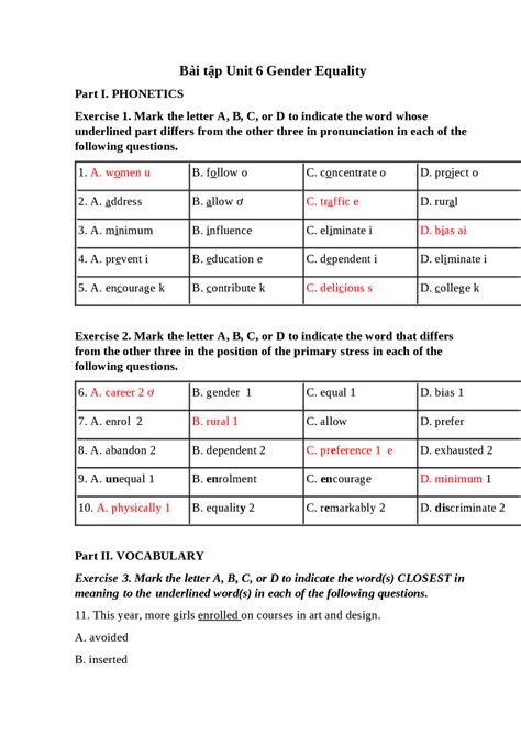 English Unit 6 About Gender Equality Summaries English Language Docsity