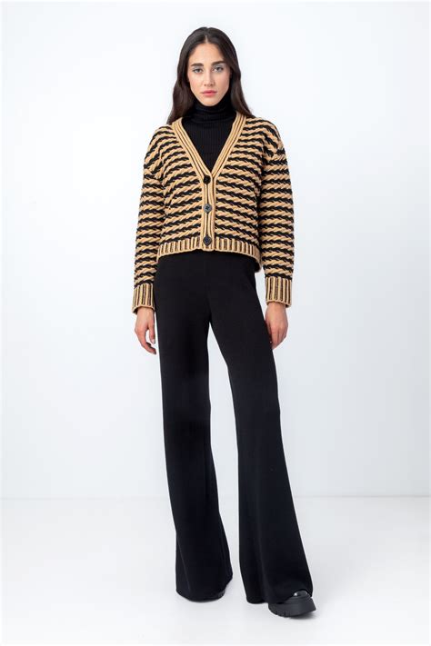 Knitted Jacket Structure Pattern Black Knitted Jackets Ivko Woman