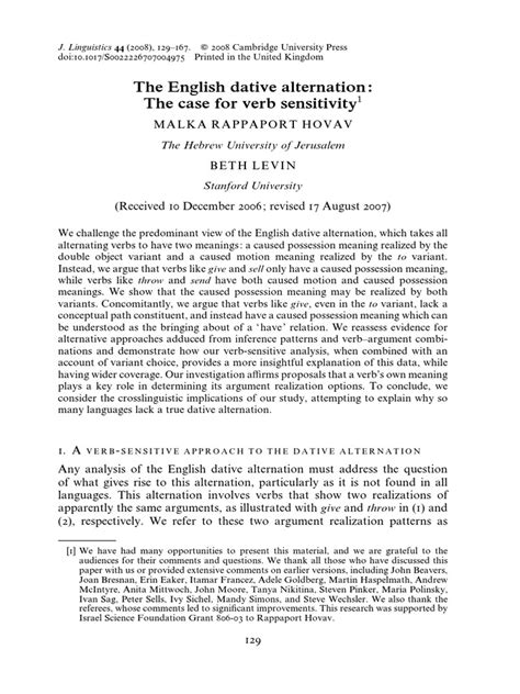 The English Dative Alternation Download Free Pdf Object Grammar