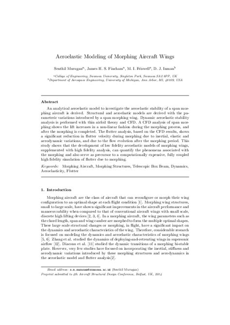 Pdf Aeroelastic Modeling Of Morphing Aircraft Wings