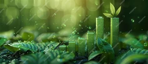 Sustainable Growth Concept With Green Bar Graph And Leaves In A Natural