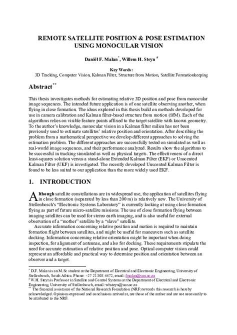 Pdf Remote Satellite Position And Pose Estimation Using Monocular Vision