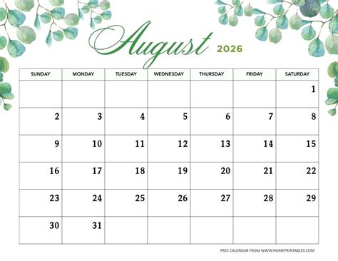 Free August 2026 Calendars 50 Aesthetic Designs