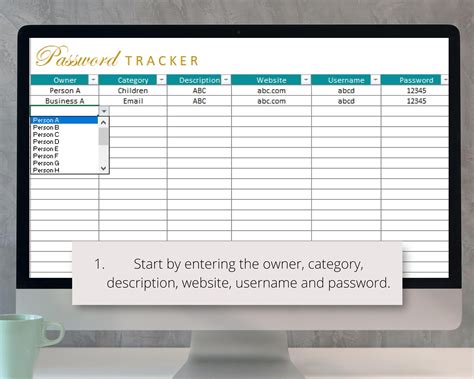 Password Tracker Excel Spreadsheet Organize Your Accounts Etsy