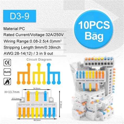 Mini Fast Multiple Connection Wire Cable Connector Universal Compact Splitter Conductor Push In