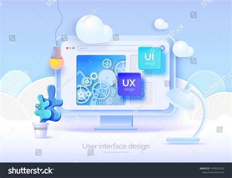Mockup 3d Monitor User Interface Elements Stock Vector Royalty Free