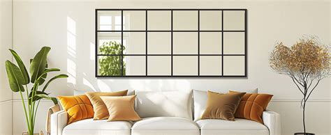 G Leaf Window Pane Mirror 71x36 Inch Grid Wall Mirror Rectangle Window Mirror