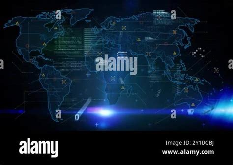 Displaying World Map With Cybersecurity Threats And Data Processing