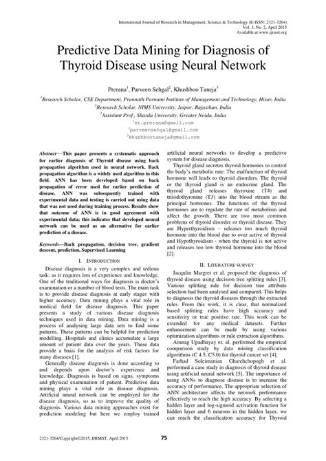 Pdf Predictive Data Mining For Diagnosis Of Thyroid Disease Using