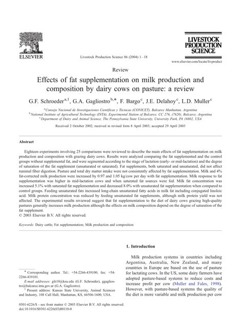 Pdf Effects Of Fat Supplementation On Milk Production And Composition