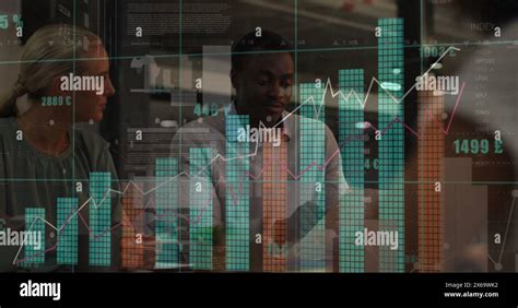 Image Of Statistical Data Processing Against Diverse Colleagues Discussing Together At Office
