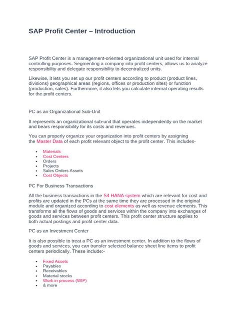 Sap Profit Center Introduction Pdf