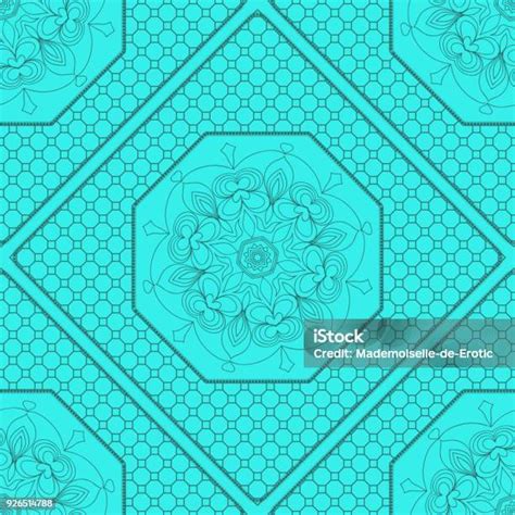터키석 색 꽃 만다라와 완벽 한 기하학적 패턴입니다 벡터 일러스트 레이 션 0명에 대한 스톡 벡터 아트 및 기타 이미지 0명 꽃 식물 디자인 Istock