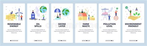Mobile App Onboarding Screens Environmental Problems Renewable Energy Oil Spills Ozone Layer
