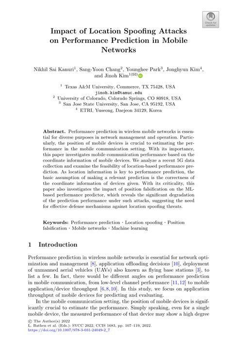 Pdf Impact Of Location Spoofing Attacks On Performance Prediction In Mobile Networks