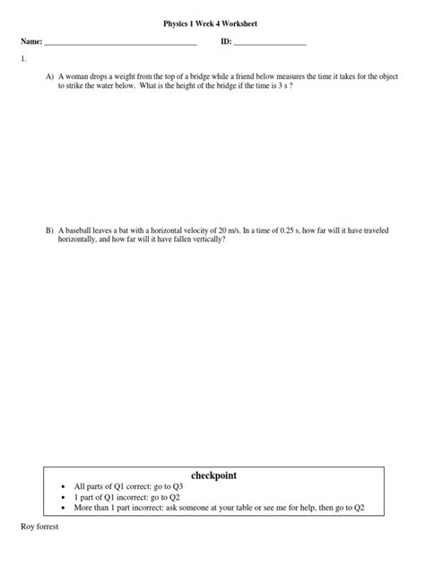Projectile Motion Worksheet Download Free Pdf Projectiles Motion Physics