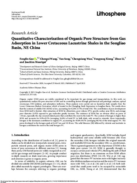 Pdf Quantitative Characterization Of Organic Pore Structure From Gas Adsorption In Lower