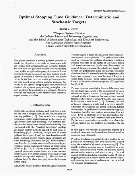 Pdf Optimal Stopping Time Guidance Deterministic And Stochastic Targets