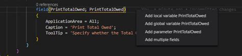 using quick fix to declare global variables d365bc universe