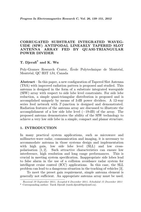 Pdf Corrugated Substrate Integrated Waveguide Siw Antipodal Linearly Tapered Slot Antenna