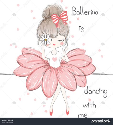 دختر بالرین کوچولوی ناز تصویر وکتور با دست کشیده شده است 1632937