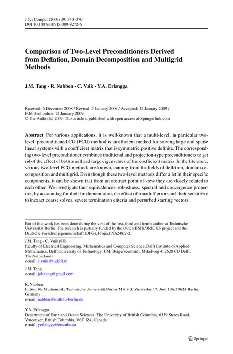 PDF Comparison Of Two Level Preconditioners Derived From Deflation Domain Decomposition And