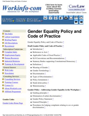 Fillable Online Workinfo Com Gender Policy And Code Of Conduct Pdf Fax Email Print PdfFiller